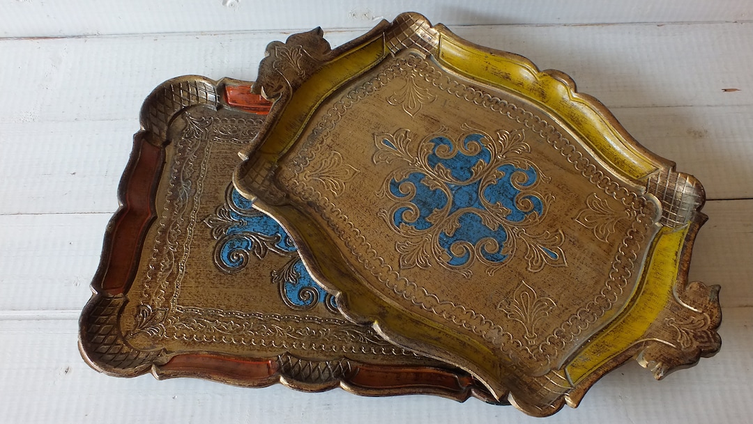 Two Plastic Florentine Trays Italian Handmade Trays Traditional Italian ...