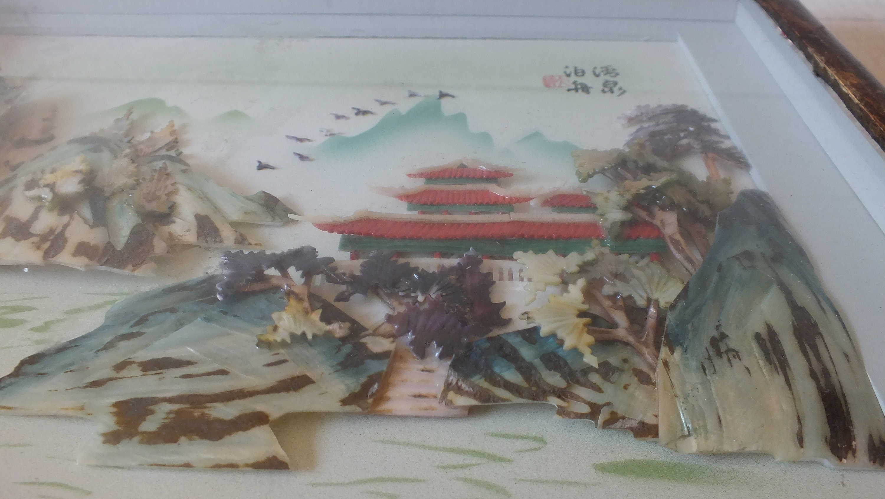 Chinese Shell Art Wall Decor Chinese Wall Art 3D Glass Shadow Box ...