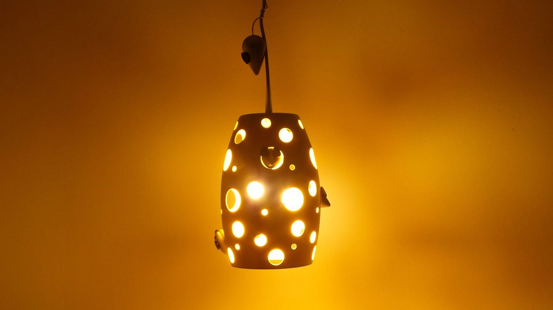 Vintage Metal Hanging Lamp - Cheese Mice Lighting - Retro Ceiling Lamp ...