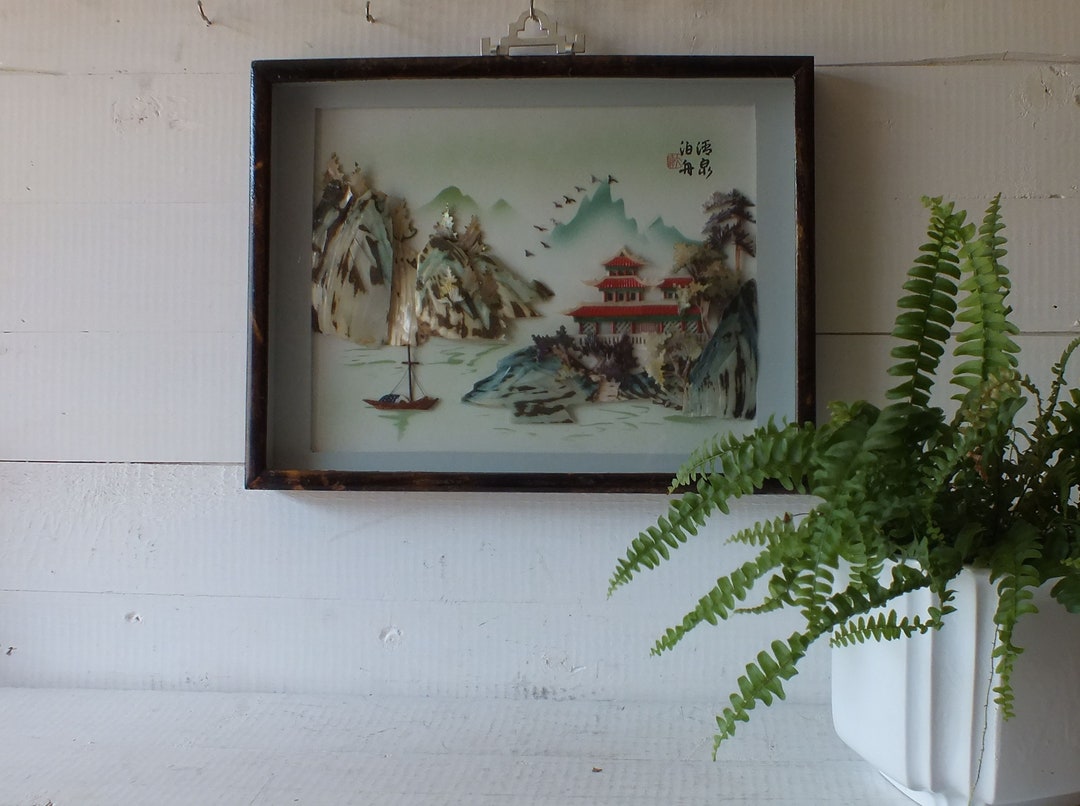 Chinese Shell Art Wall Decor Chinese Wall Art 3D Glass Shadow Box ...