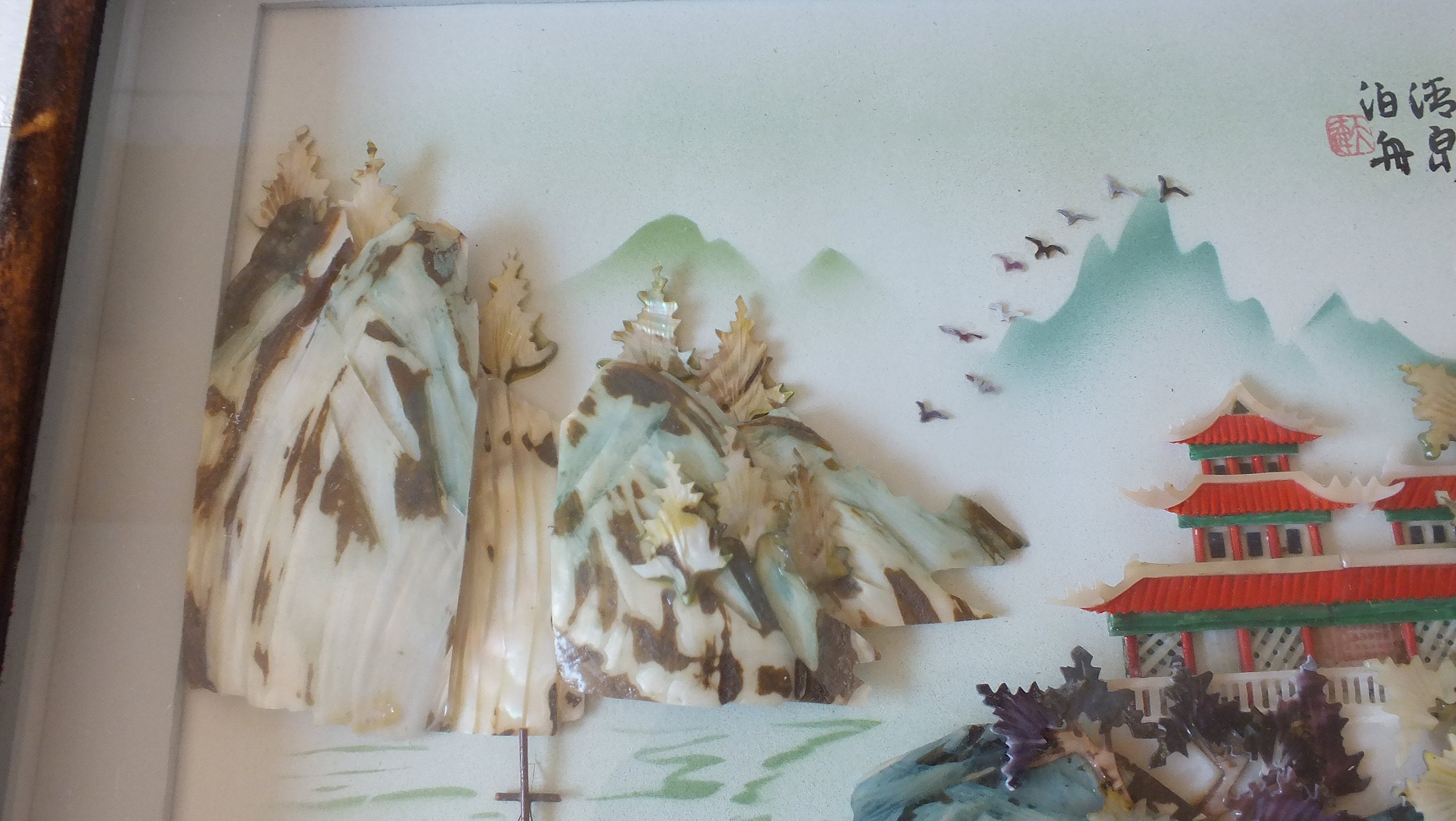 Chinese Shell Art Wall Decor Chinese Wall Art 3D Glass Shadow Box ...