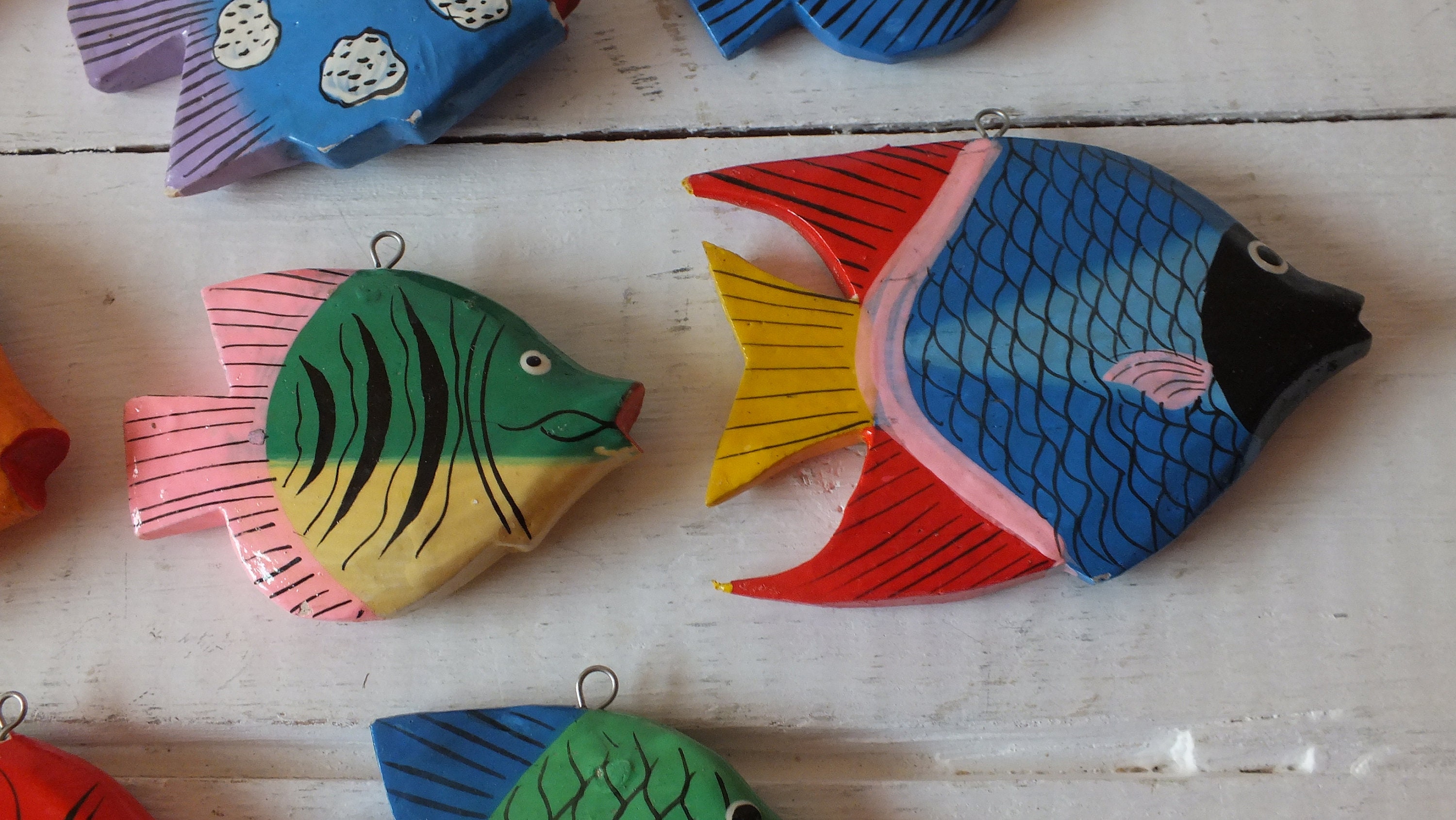 Wooden Fish Decor Art Fish Wall Hanging set of Eleven Carved Wood Small ...
