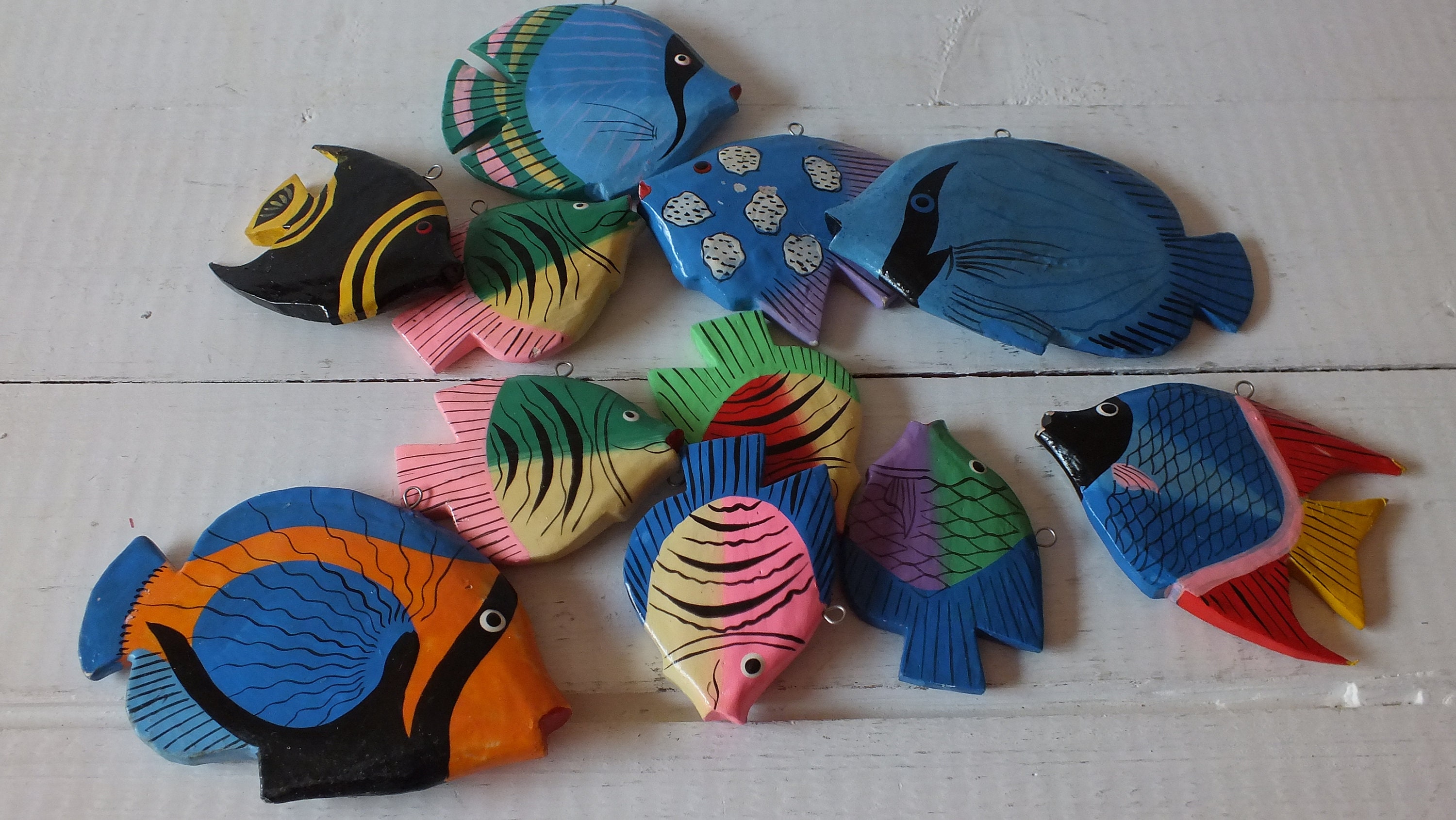 Wooden Fish Decor Art Fish Wall Hanging set of Eleven Carved Wood Small ...