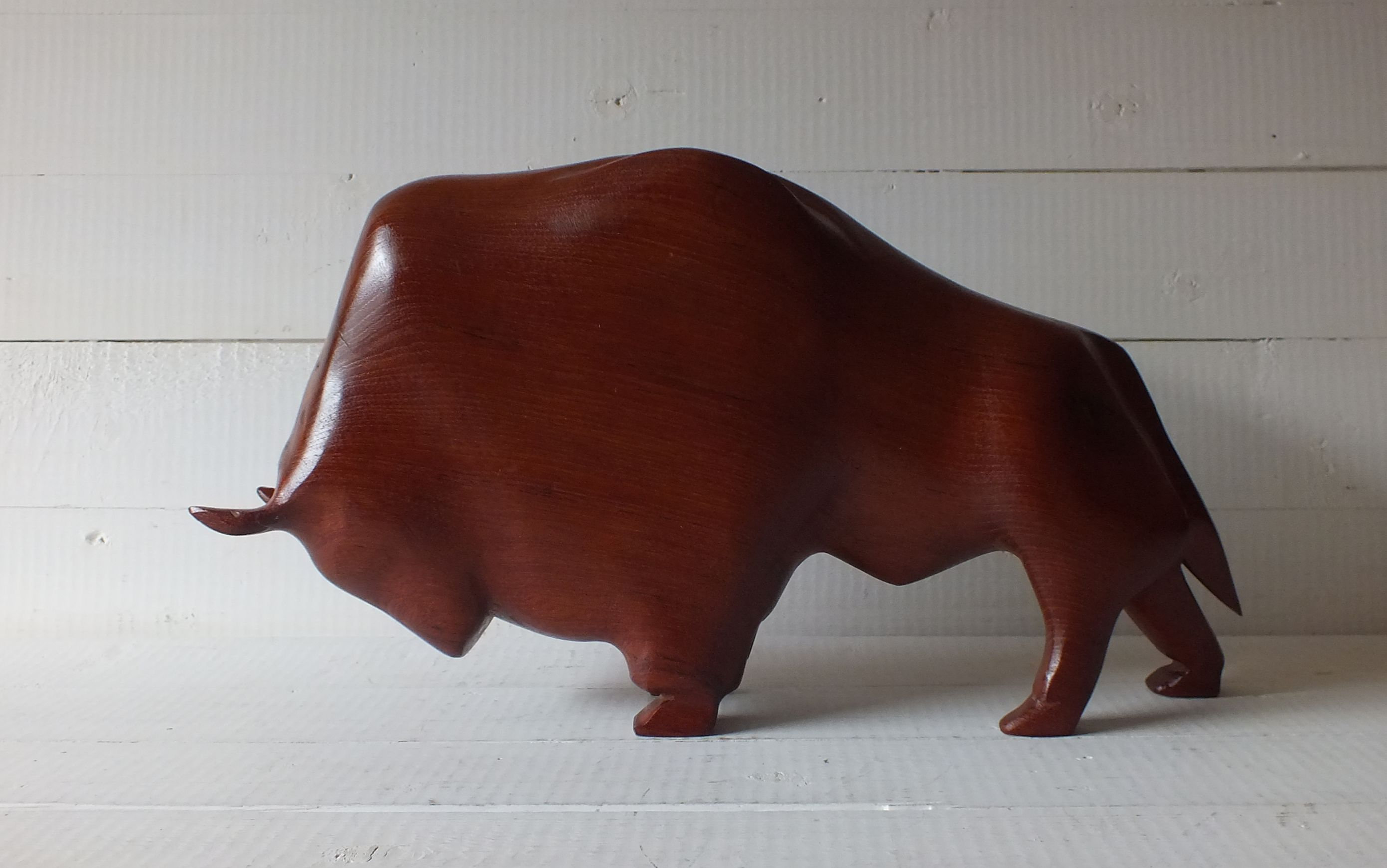 Large Teak Bison Sculpture - Carving Teak Buffalo Figure - Hand Carved ...
