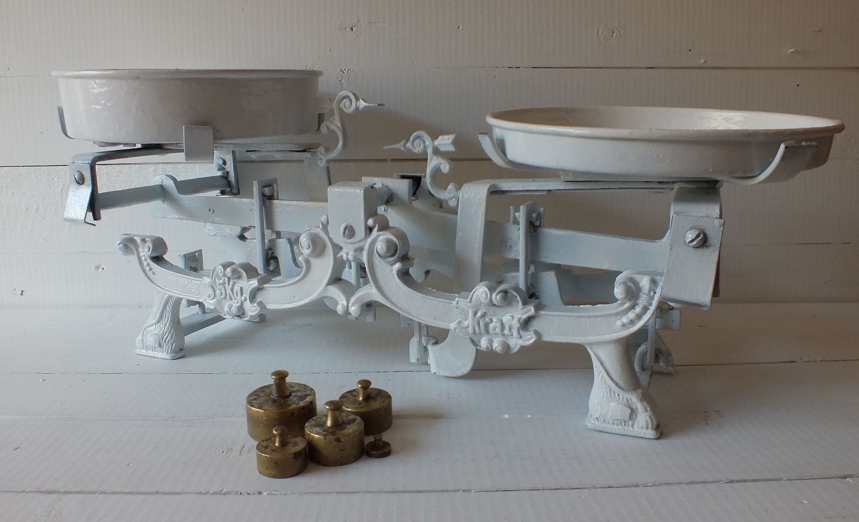 Antique Cast Iron Scale Kraft and Weights - White Kitchen Balance Scale ...