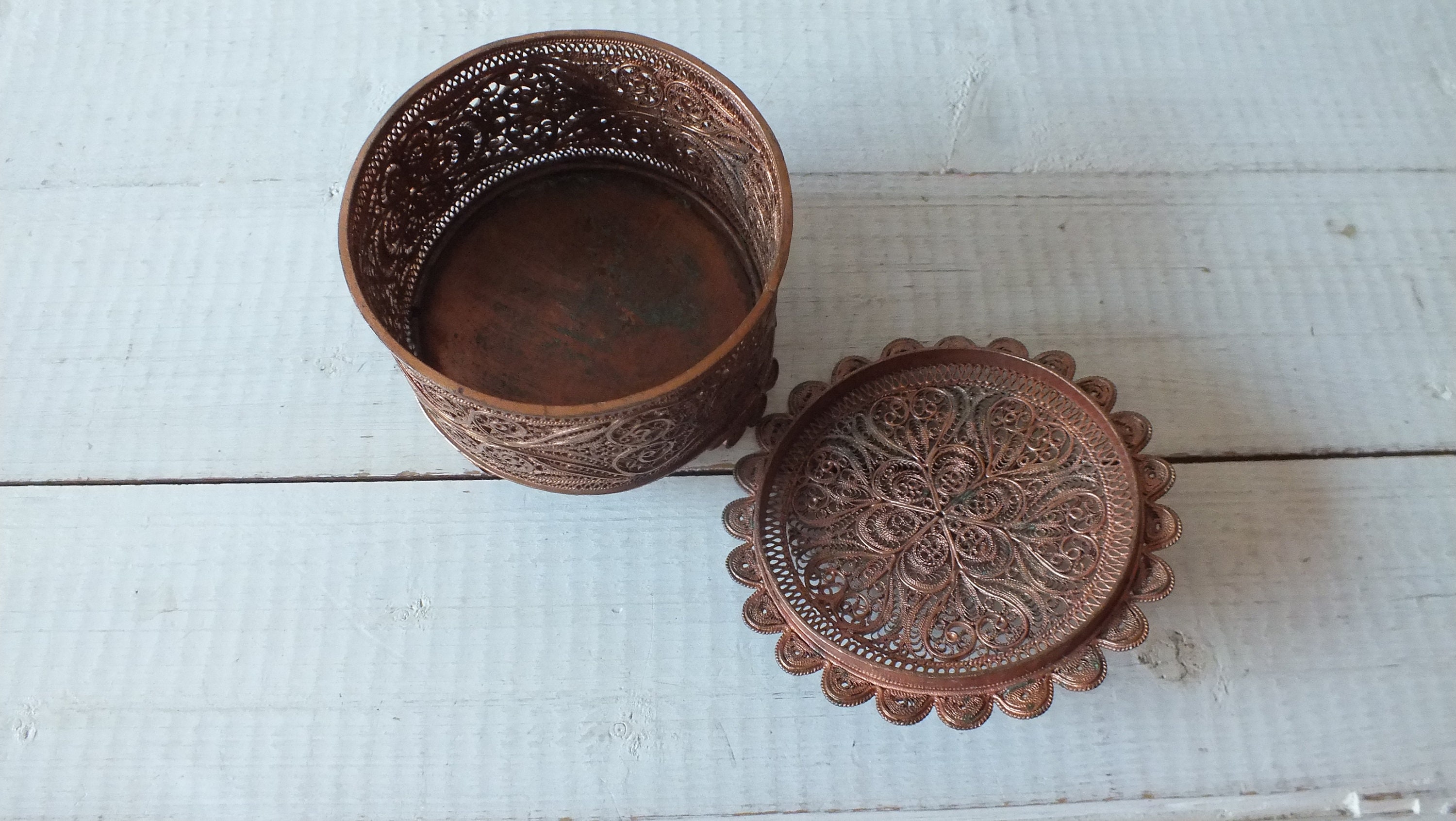 Vintage Copper Filigree Trinket Box Art Albimpeks Tirana Albania ...