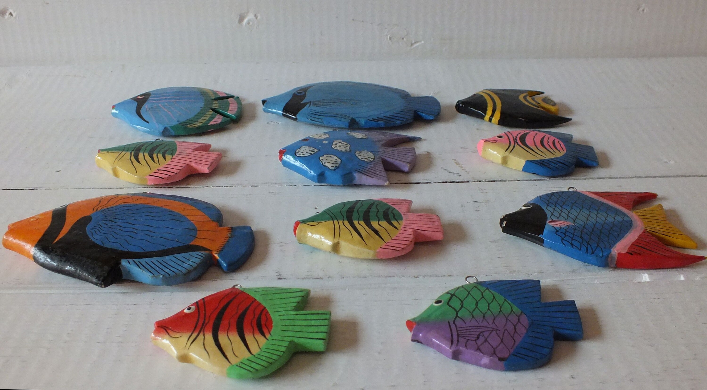 Wooden Fish Decor Art Fish Wall Hanging set of Eleven Carved Wood Small ...