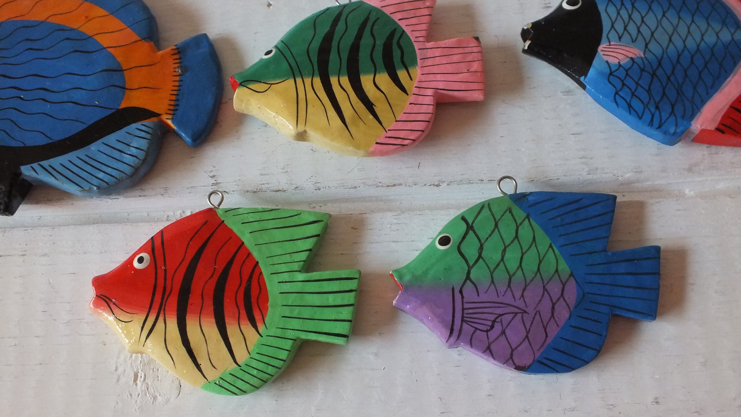 Wooden Fish Decor Art Fish Wall Hanging set of Eleven Carved Wood Small ...