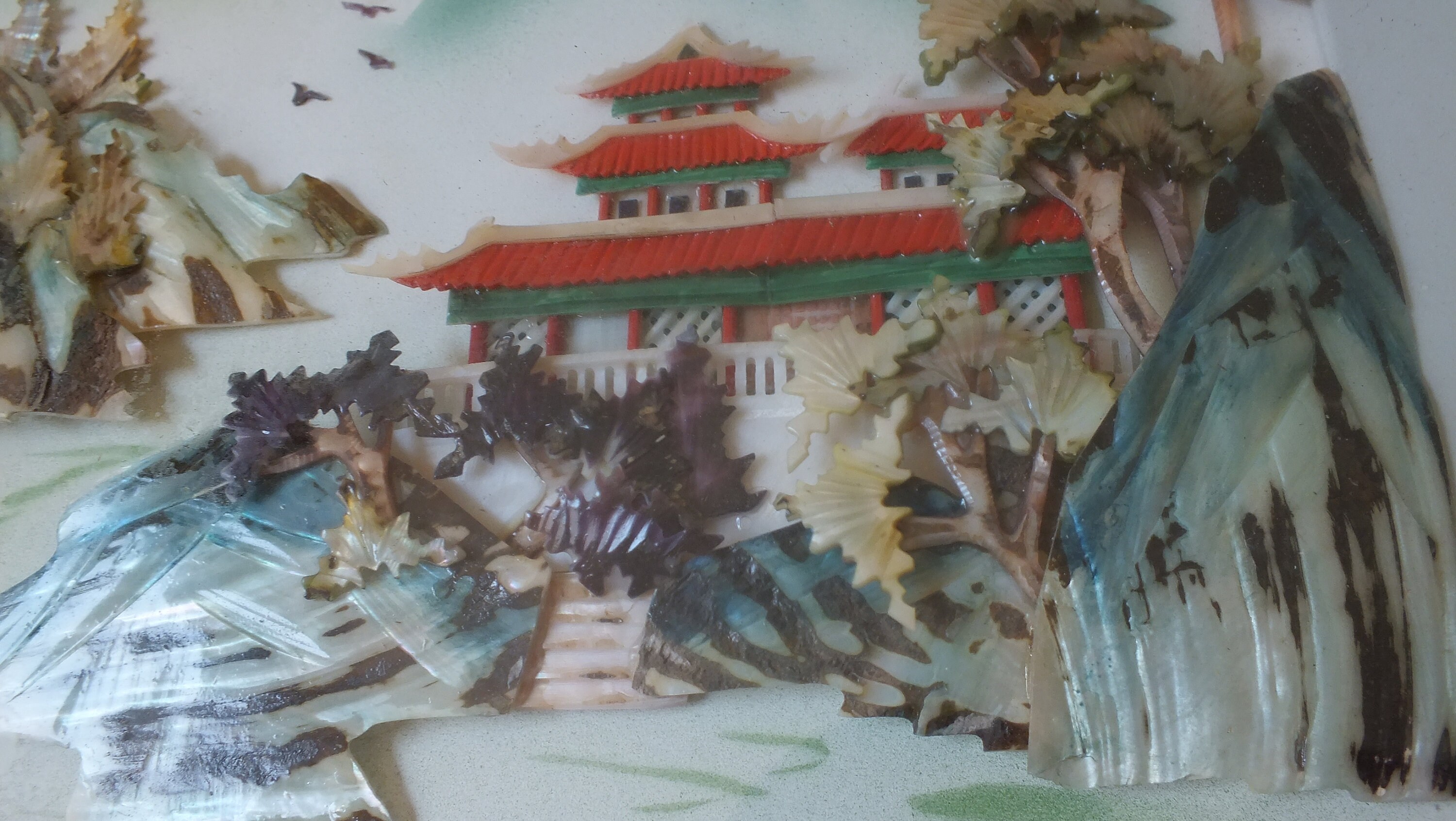 Chinese Shell Art Wall Decor - Chinese Wall Art - 3D Glass Shadow Box ...