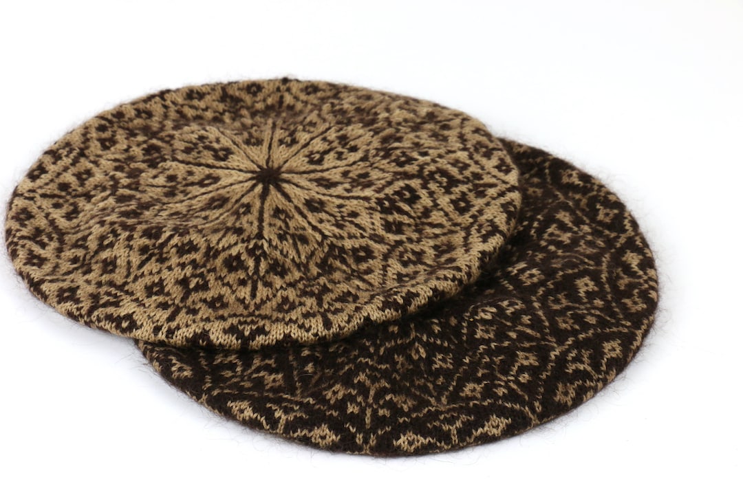 Women Beige Knit Beret Fair Isle Tam Nordic Wool Beige Beret ...