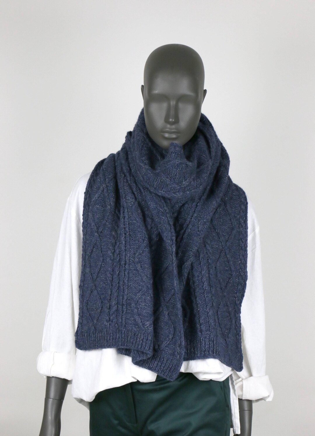 Blue Grey Winter Scarf Blue Cable Knitted Unisex Scarf, Mens Knitted ...