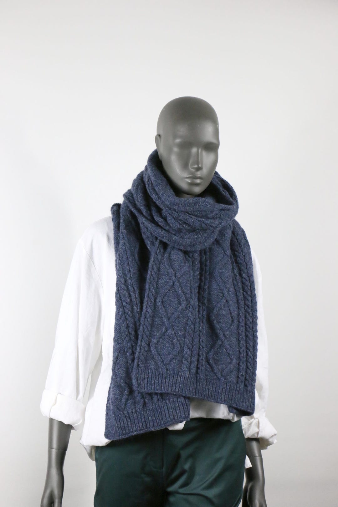 Blue Grey Winter Scarf Blue Cable Knitted Unisex Scarf, Mens Knitted ...