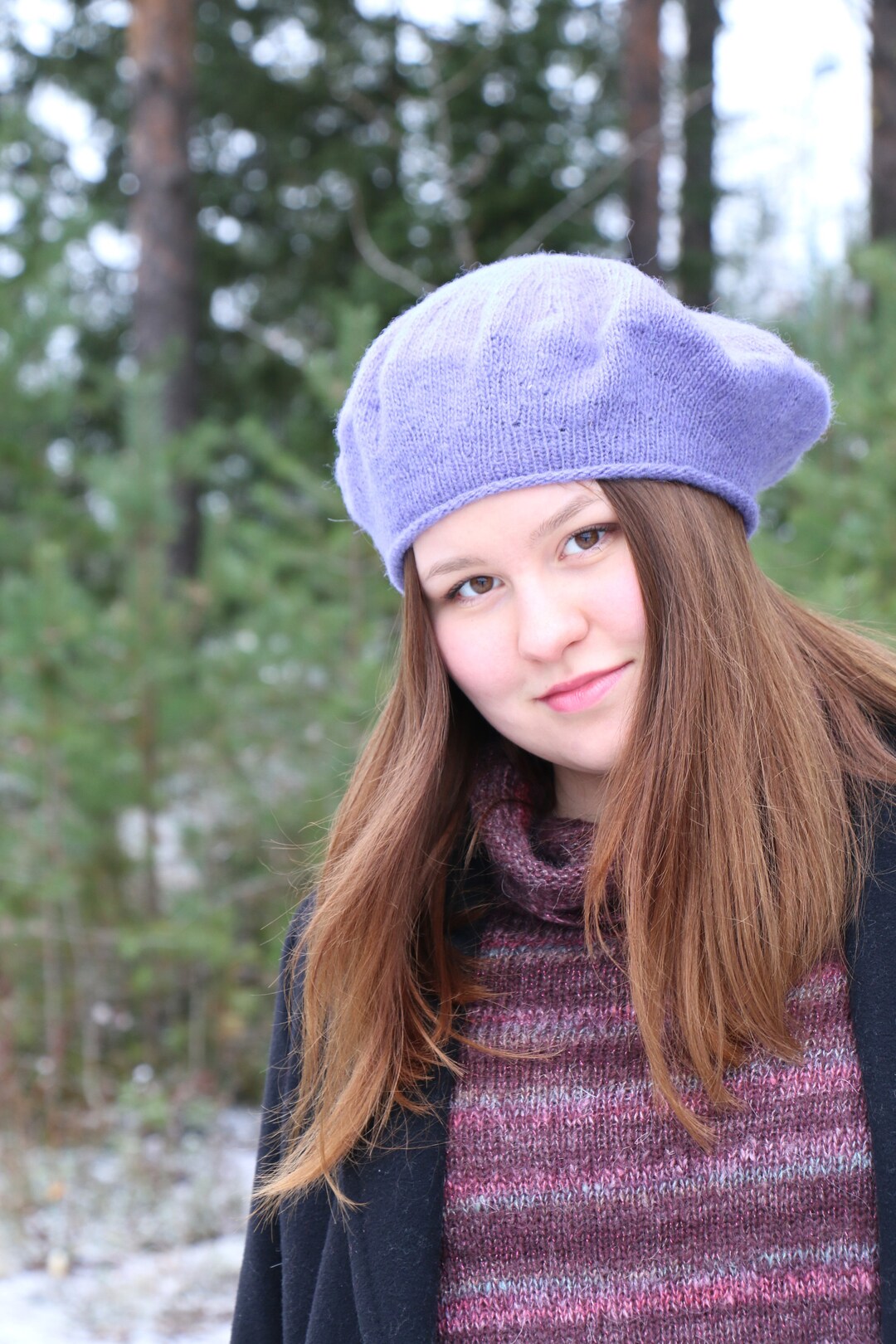 Women Lilac Purple Knit Beret French Tam Lavender Wool Beige - Etsy