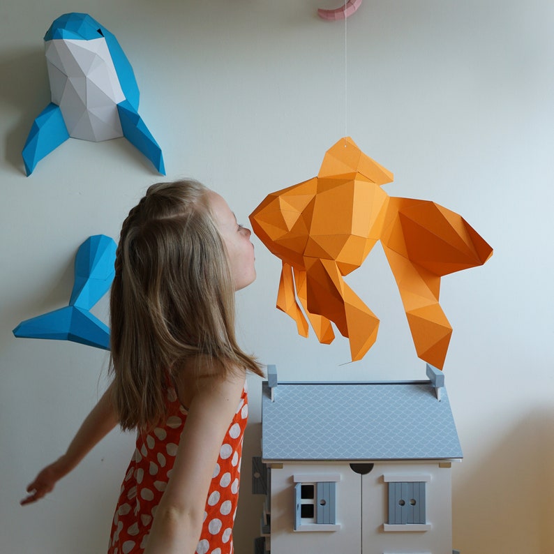 DIY Paper Sculpture - Goldfish Papercraft Template, 3D Animal Trophy ...