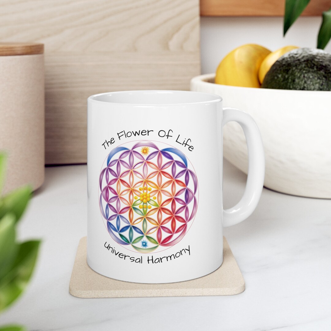 Flower of Life Mug, Universal Harmony Meditation Mug, Spiritual Wisdom ...