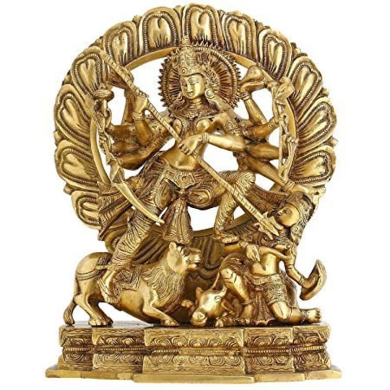 Ten-armed Mahishasuramardini Goddess Durga - Brass Statue Activated ...