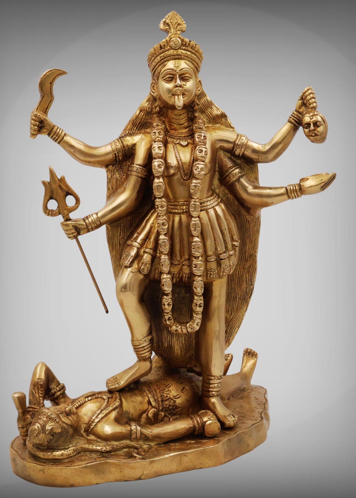 Brass Goddess Maha Kali Idol – 14'' Mahakali Statue, Durga Murti, Gold ...