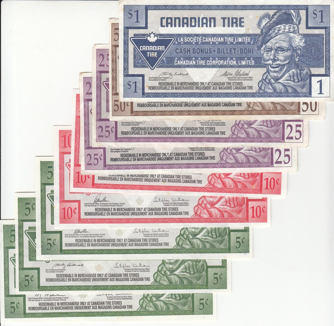 Set of 9 Canadian Tire Money Banknotes AU+ Condition - Etsy