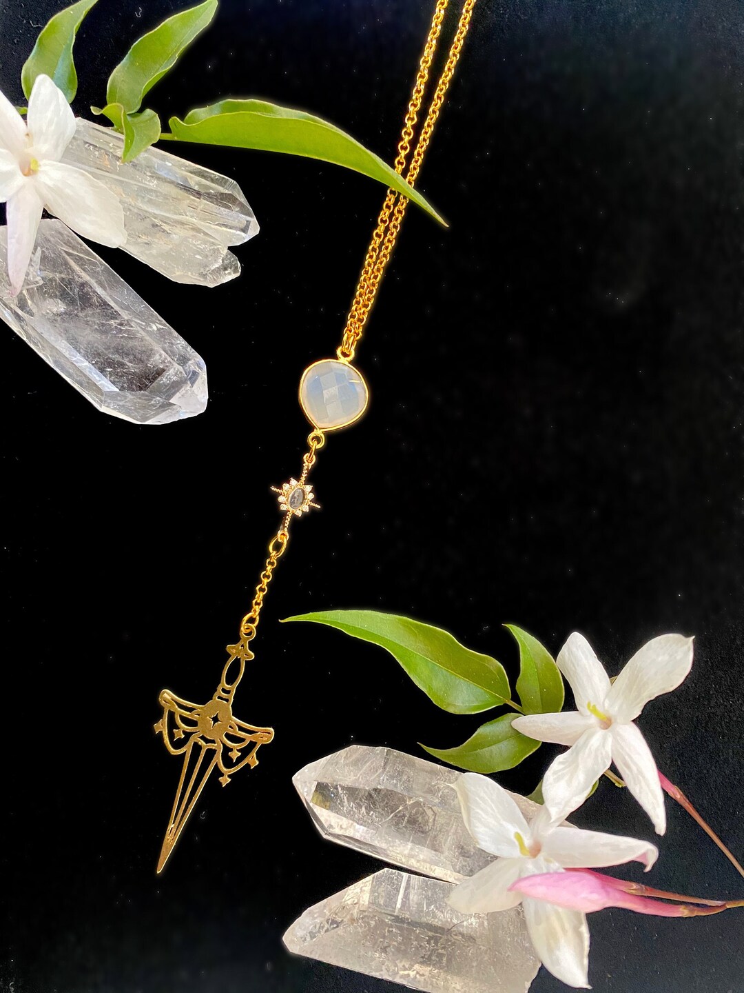 Celestial Sword Necklace, Gold Moonstone Necklace, Aesthetic Jewelry - Etsy