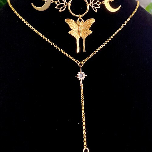Gold Moth Necklace Moth Sun and Moon Charm Necklace Bronze - Etsy
