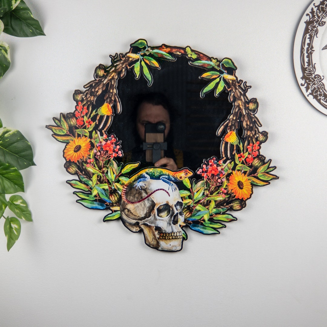 Enchanted Skull Mirror: Gothic Wiccan Altar Decor - Witchy Occult Art ...