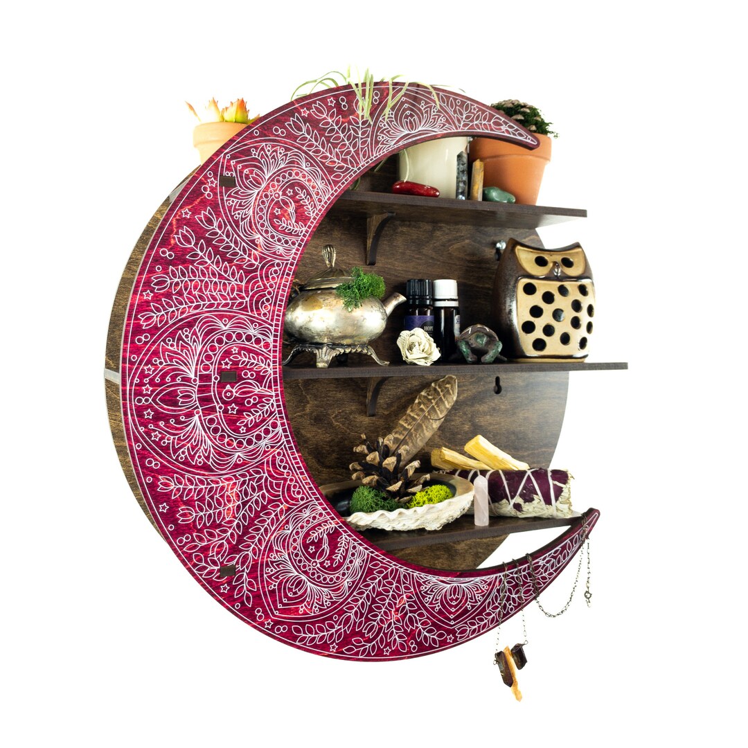 Crystal Shelf, Moon Shelf, Floating Shelves, Witchy Decor, Mandala Moom ...