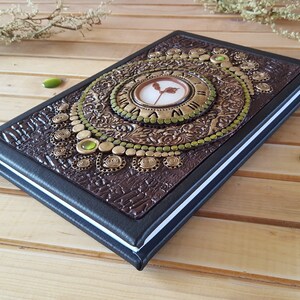 Time Book / Gold Clock Notebook / Black Leather Writing Journal / Guest ...