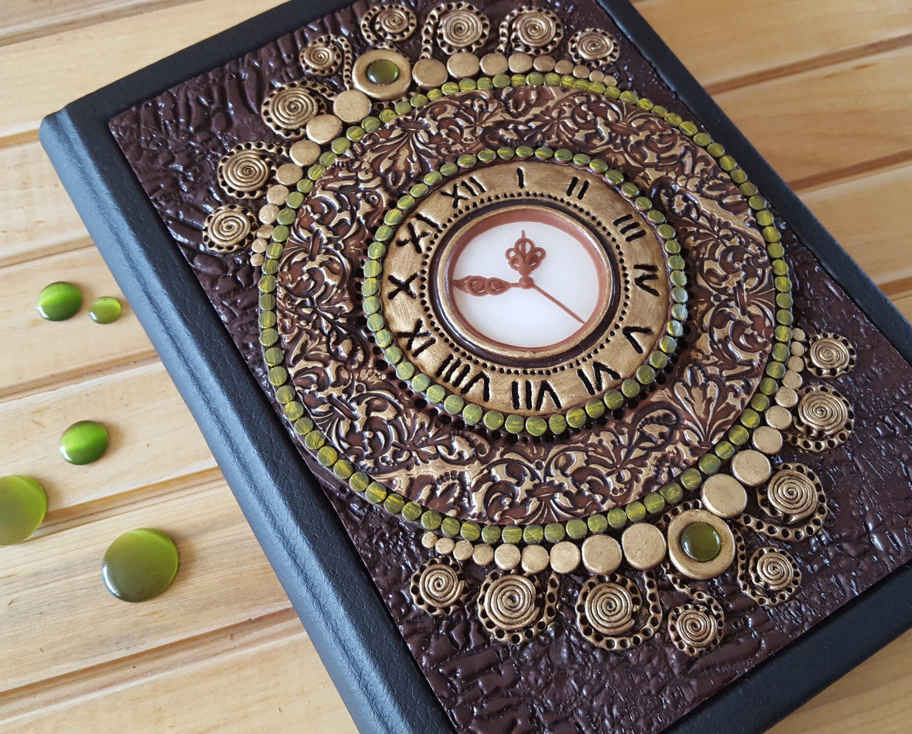 Time Book / Gold Clock Notebook / Black Leather Writing Journal / Guest ...