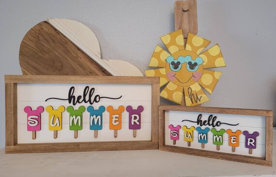 Hello Summer Disney Farmhouse Sign Summer Decor Disney - Etsy