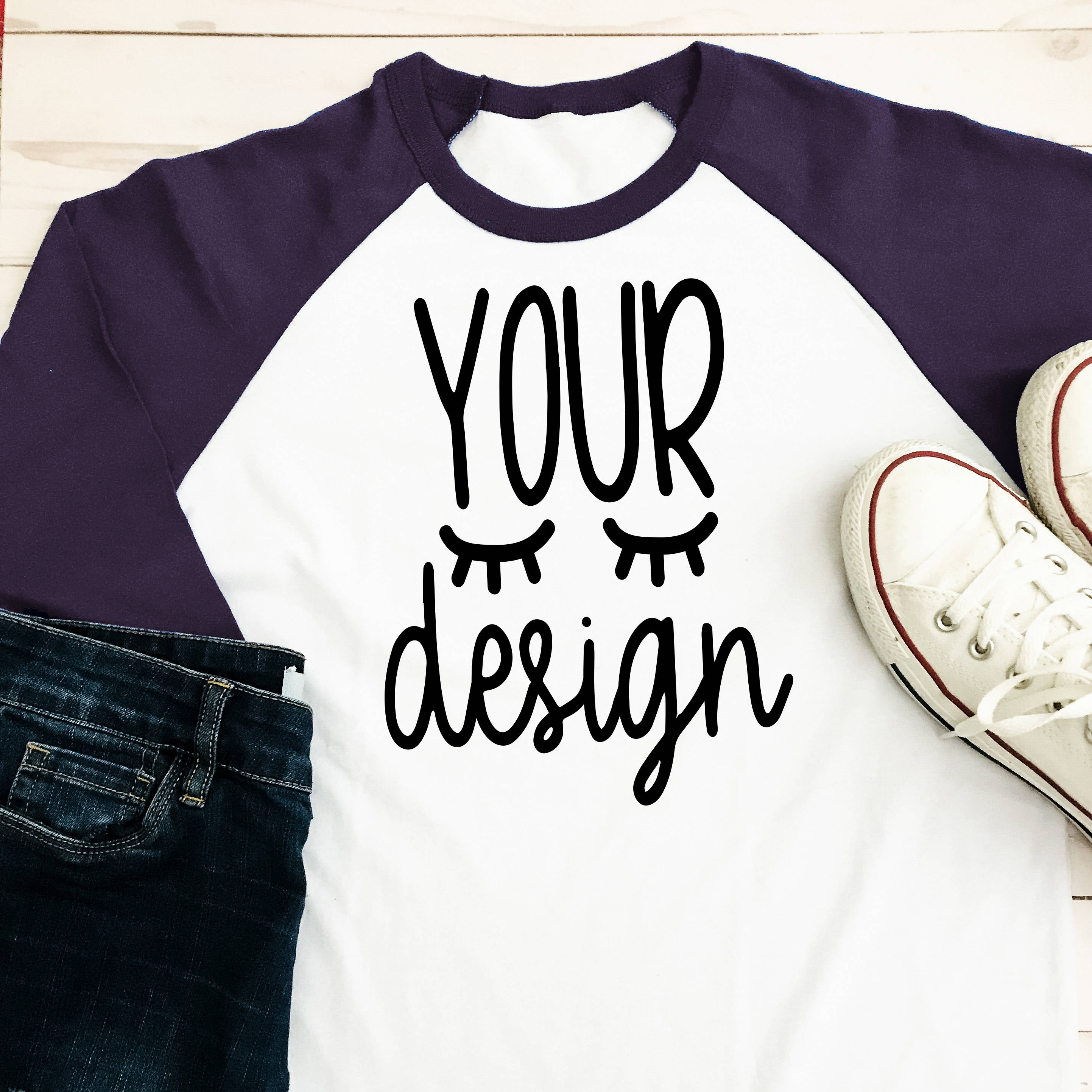 Dark Purple Raglan Long Sleeve T-shirt, Your Design Here, Mock-up ...