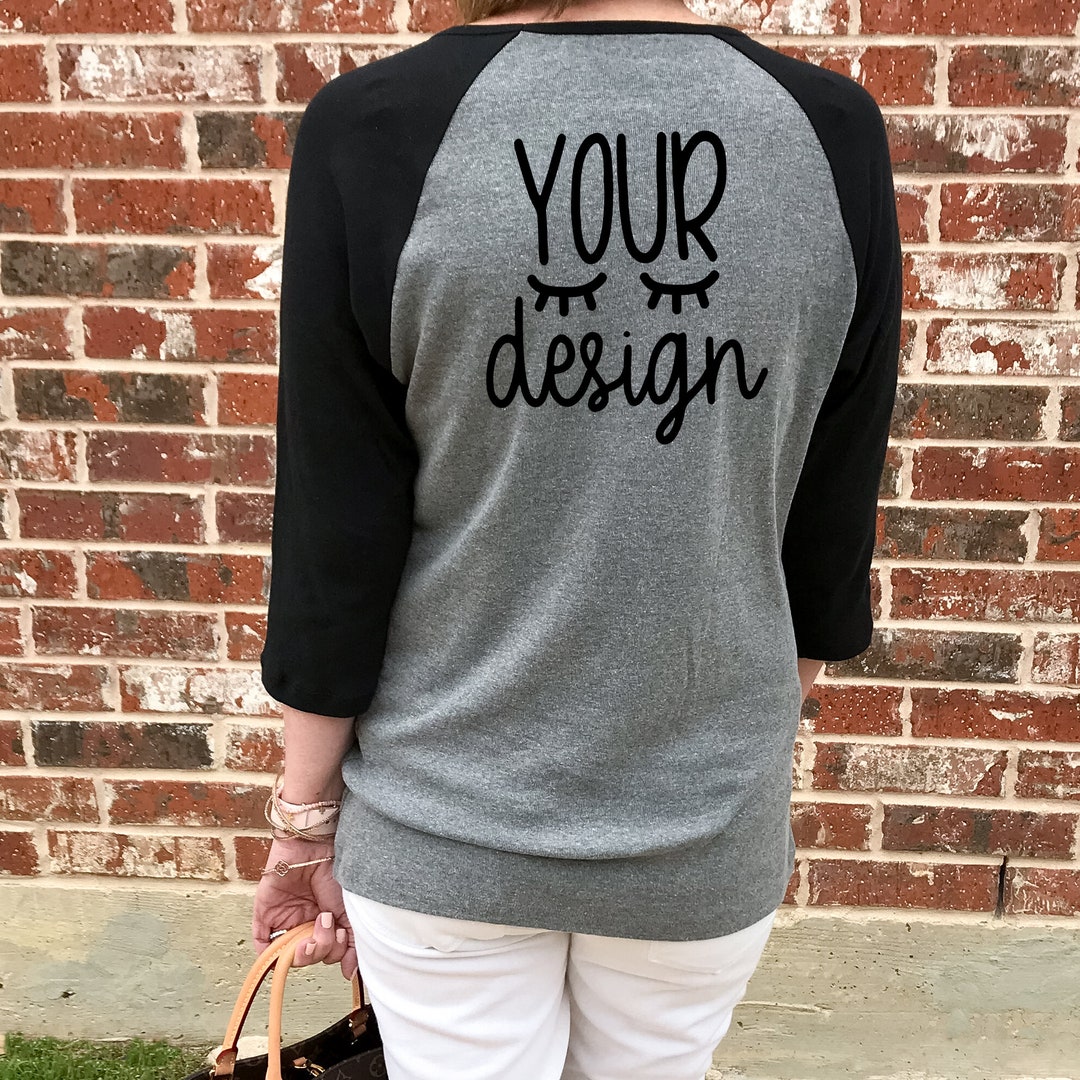Black Raglan Long Sleeve T-shirt, Your Design Here, Mock-up, Mockup ...