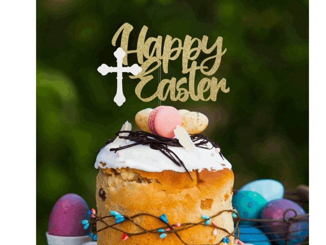 Happy Easter Cake Topper Easter Cake Topper Cross Cake Topper He is ...