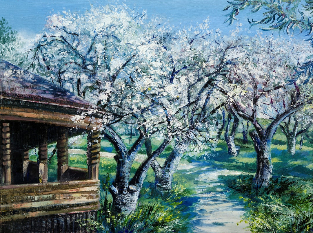 Original Painting Spring Garden / Flowering Trees Art / Oil on Canvas ...