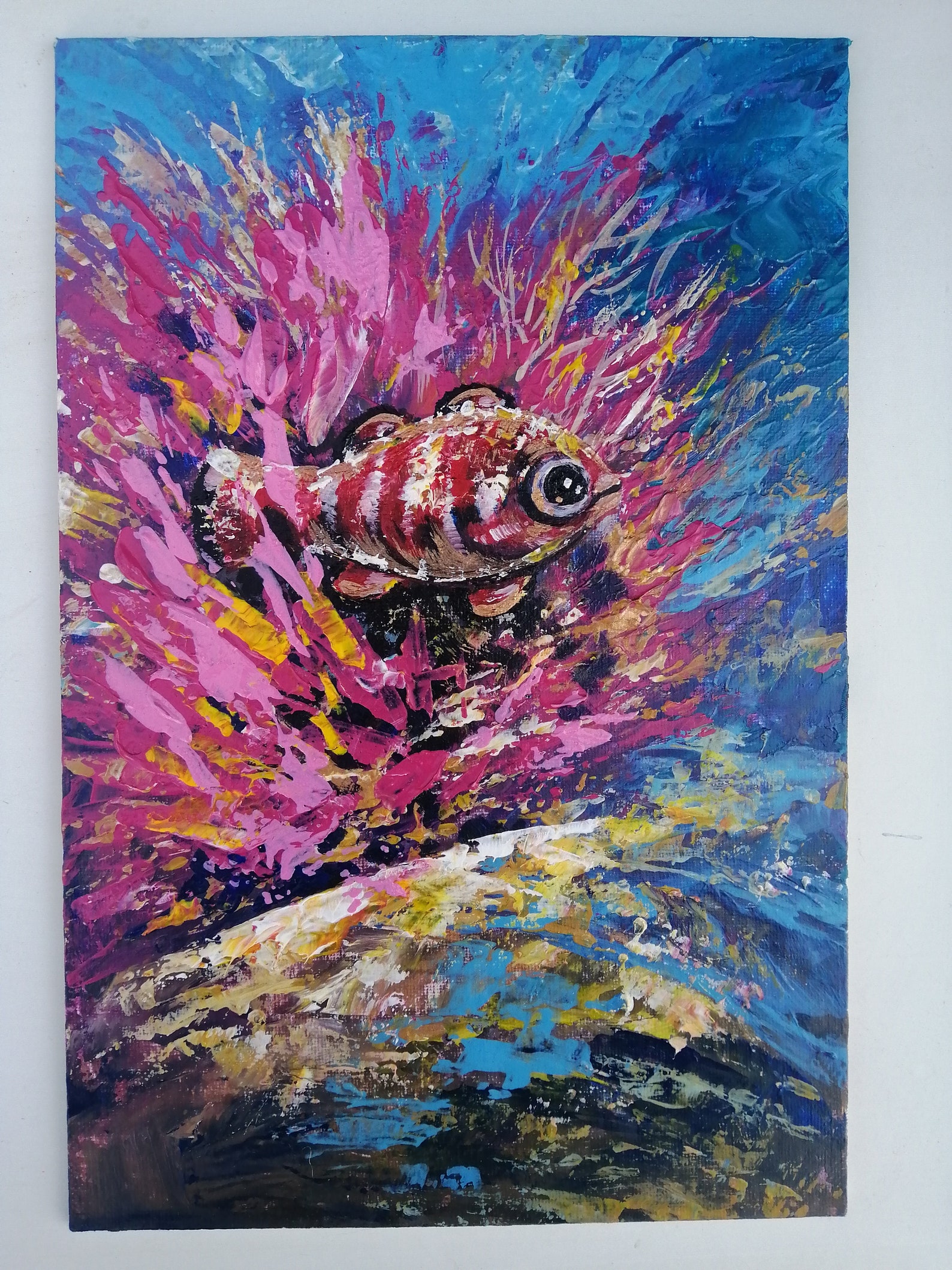 Original Painting Fish in the Ocean / Painting Underwater World Acrylic ...