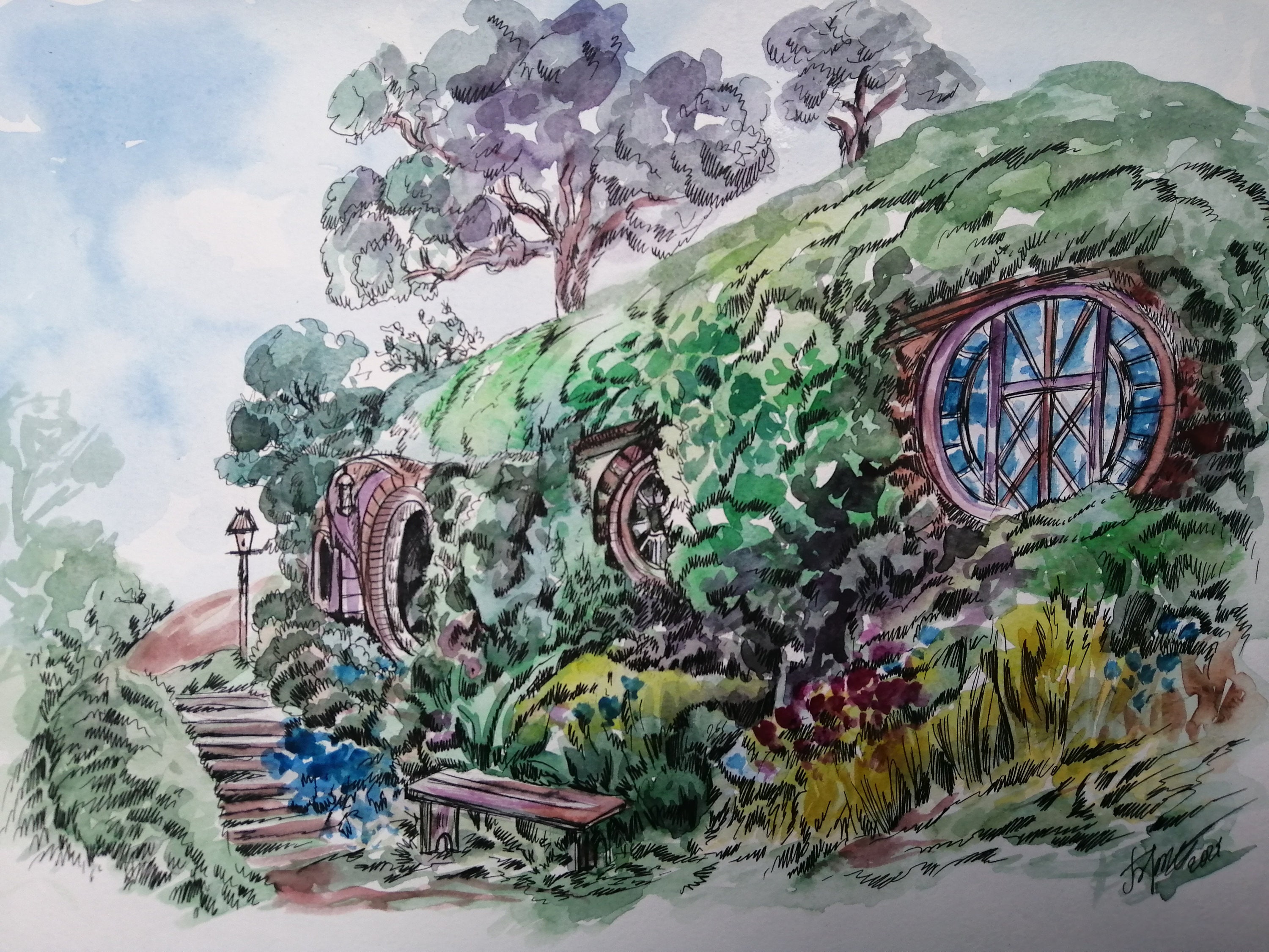 Original Painting Hobbit Village /shire Art/ Fantasy Painting ...