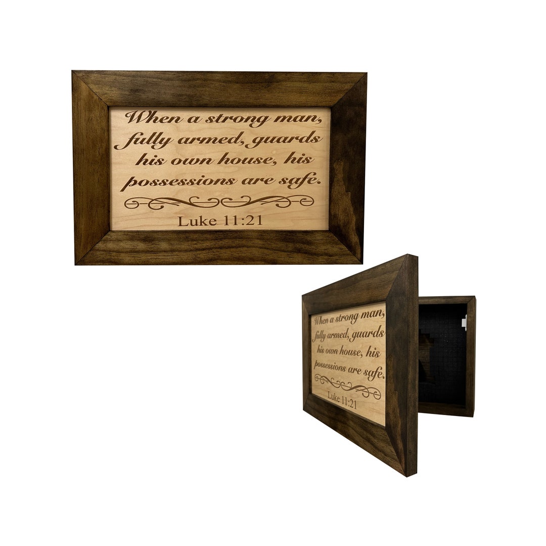 Wood Gun Cabinet Bible Verse Luke 11:21 Wall Decoration - Hidden Gun ...