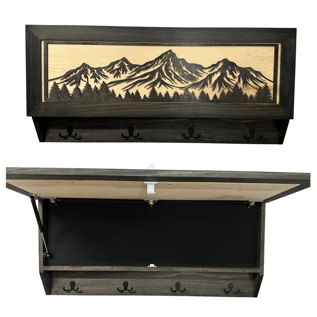 Mountain Scene Gun Concealment Furniture Coat Rack, Key Hooks With ...