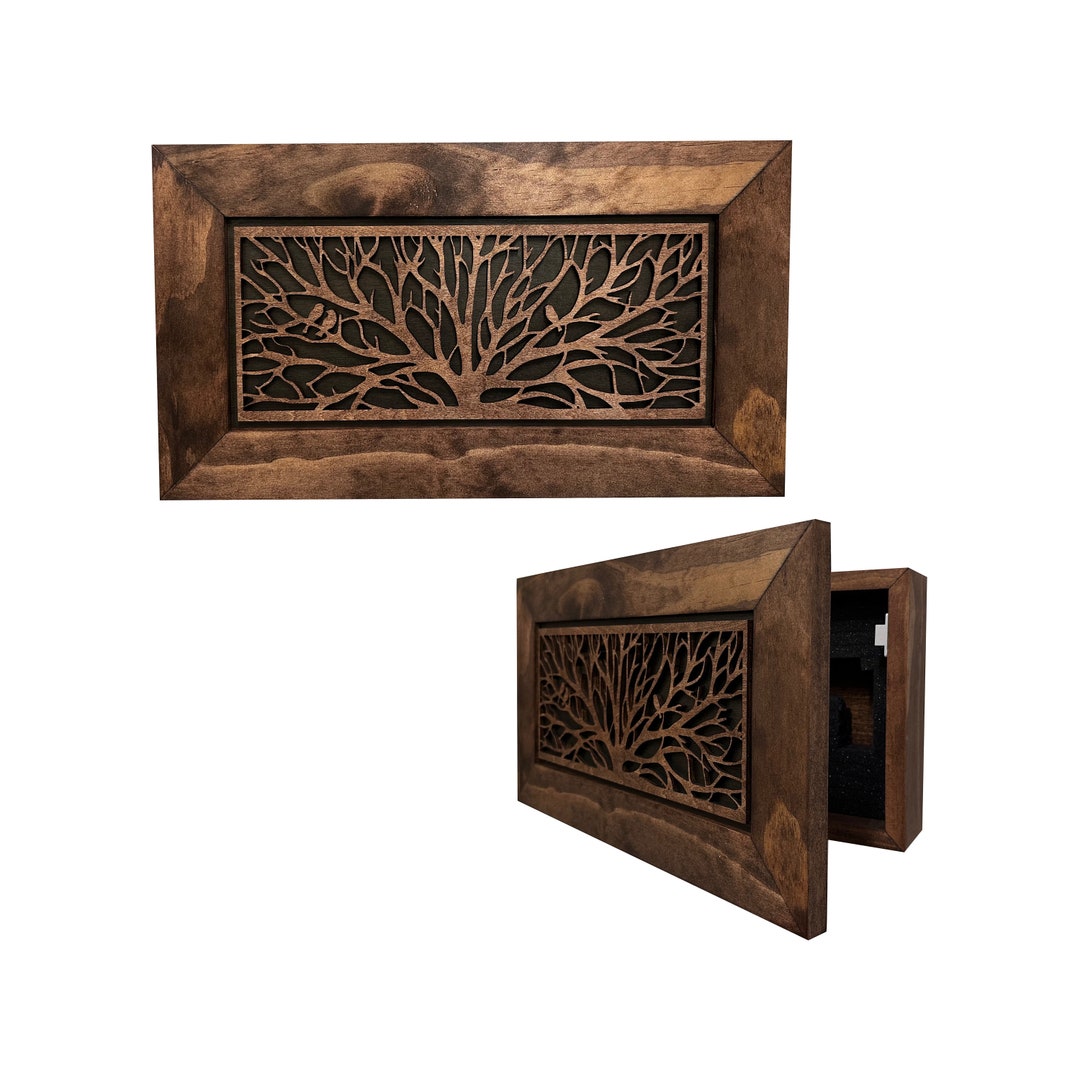 Wood Gun Cabinet Birds in A Tree Wall Decoration - Hidden Gun Safe to ...