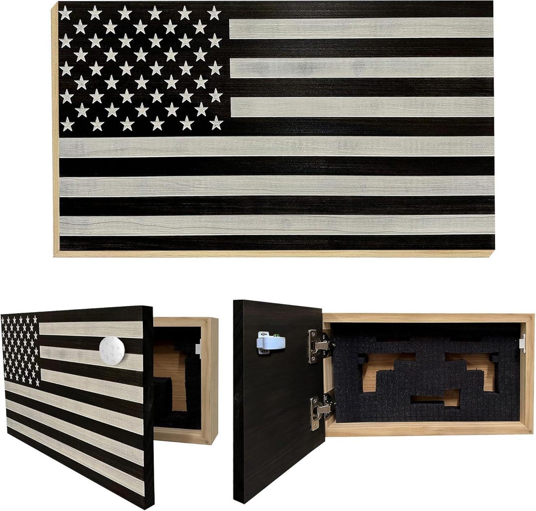 Black and White Distressed American Flag Hidden Gun Safe Quick Access ...
