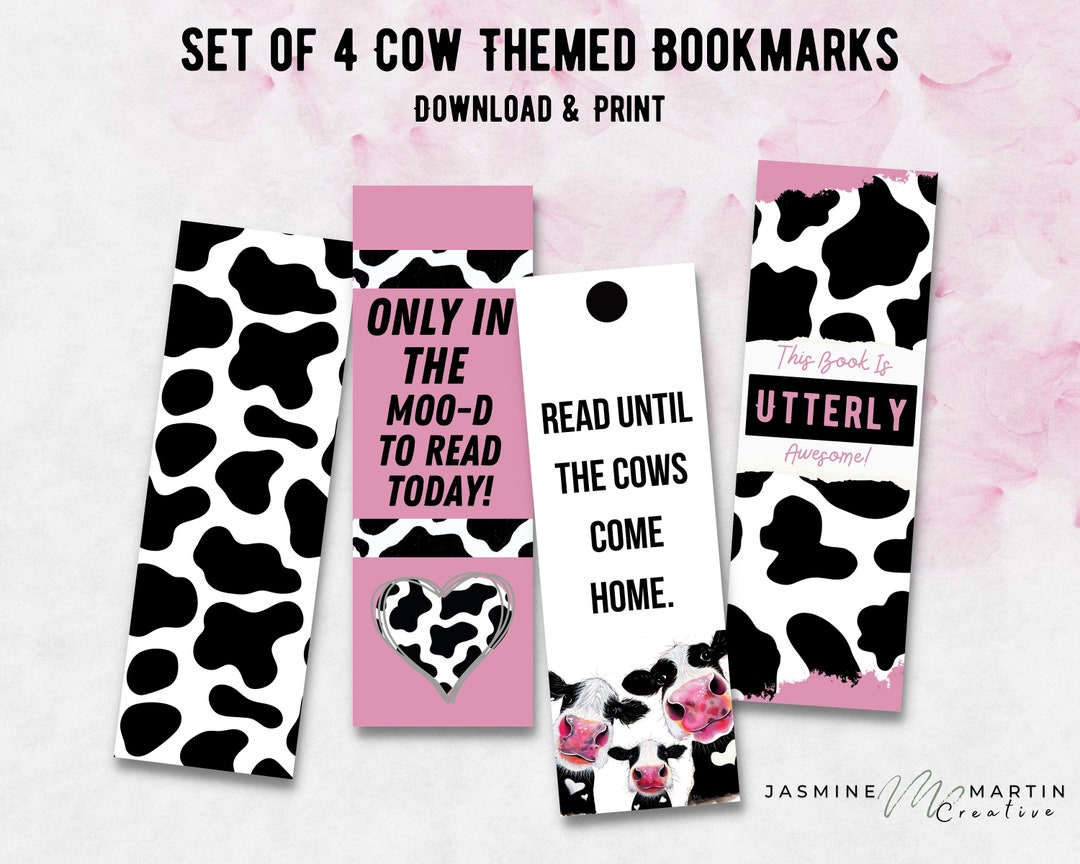 Printable Cow Theme Bookmarks Set of 4 Cow Themed Bookmarks - Etsy