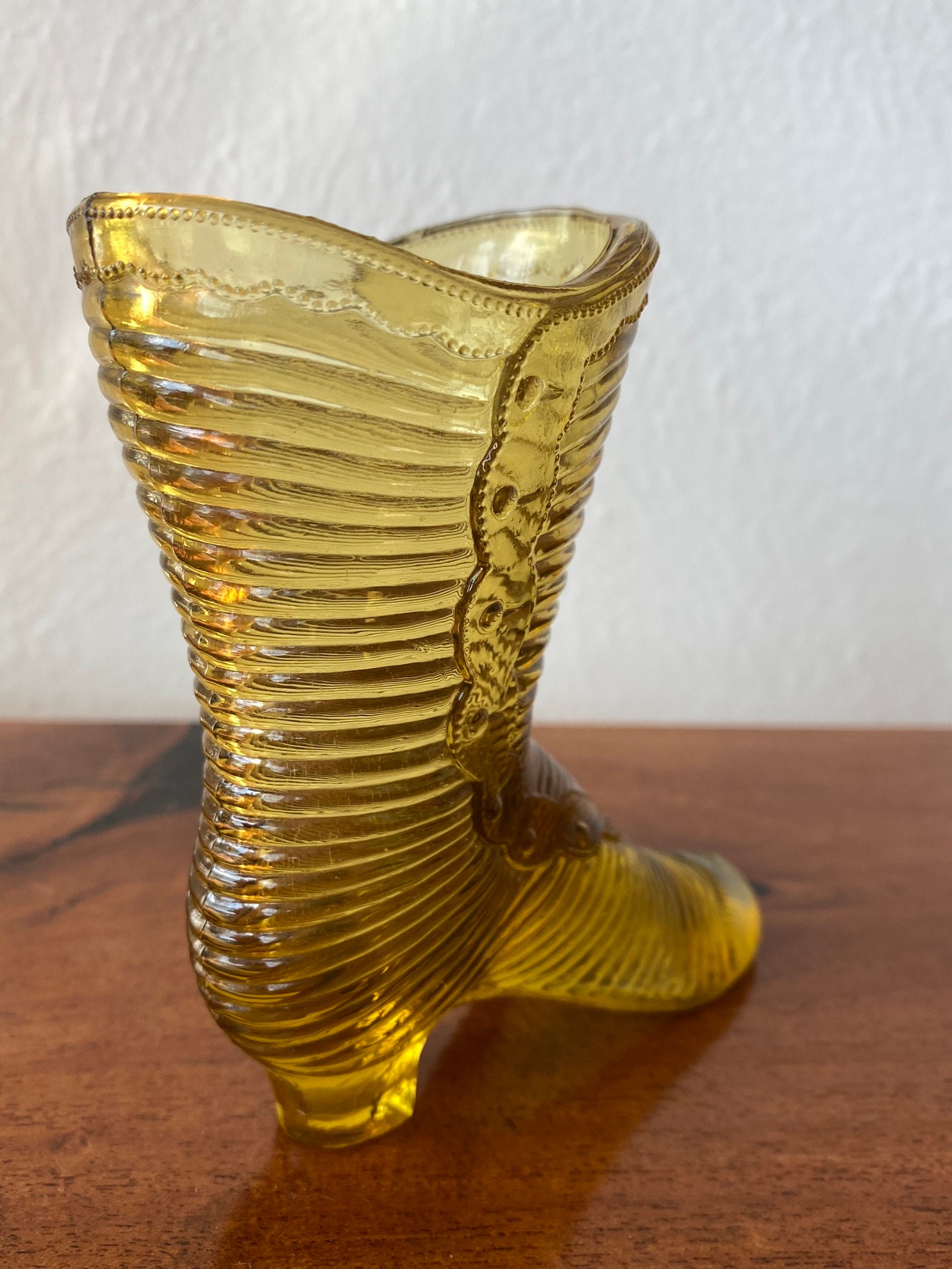 Amber Horizontally Ribbed Ladies Boot Glass Figurine - Etsy