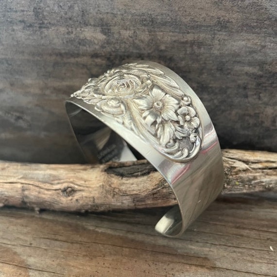 Sterling Silver Floral Repoussé Pattern Cuff Bracelet Signed | Etsy
