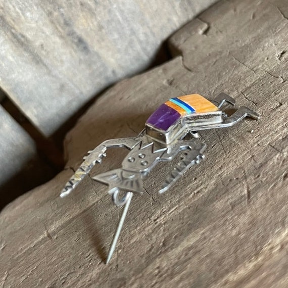 Crown Dancer Zuni Inlay Sterling Silver Pendant Pin V… - Gem