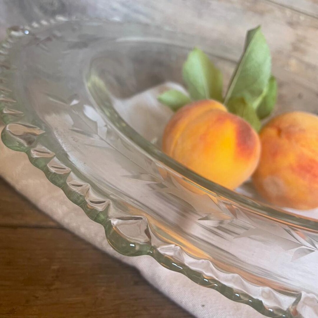Vintage Centerpiece Bowl Etched With Beaded Rim 13" - Etsy