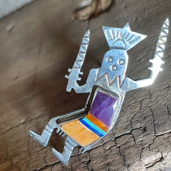 Crown Dancer Zuni Inlay Sterling Silver Pendant Pin V… - Gem