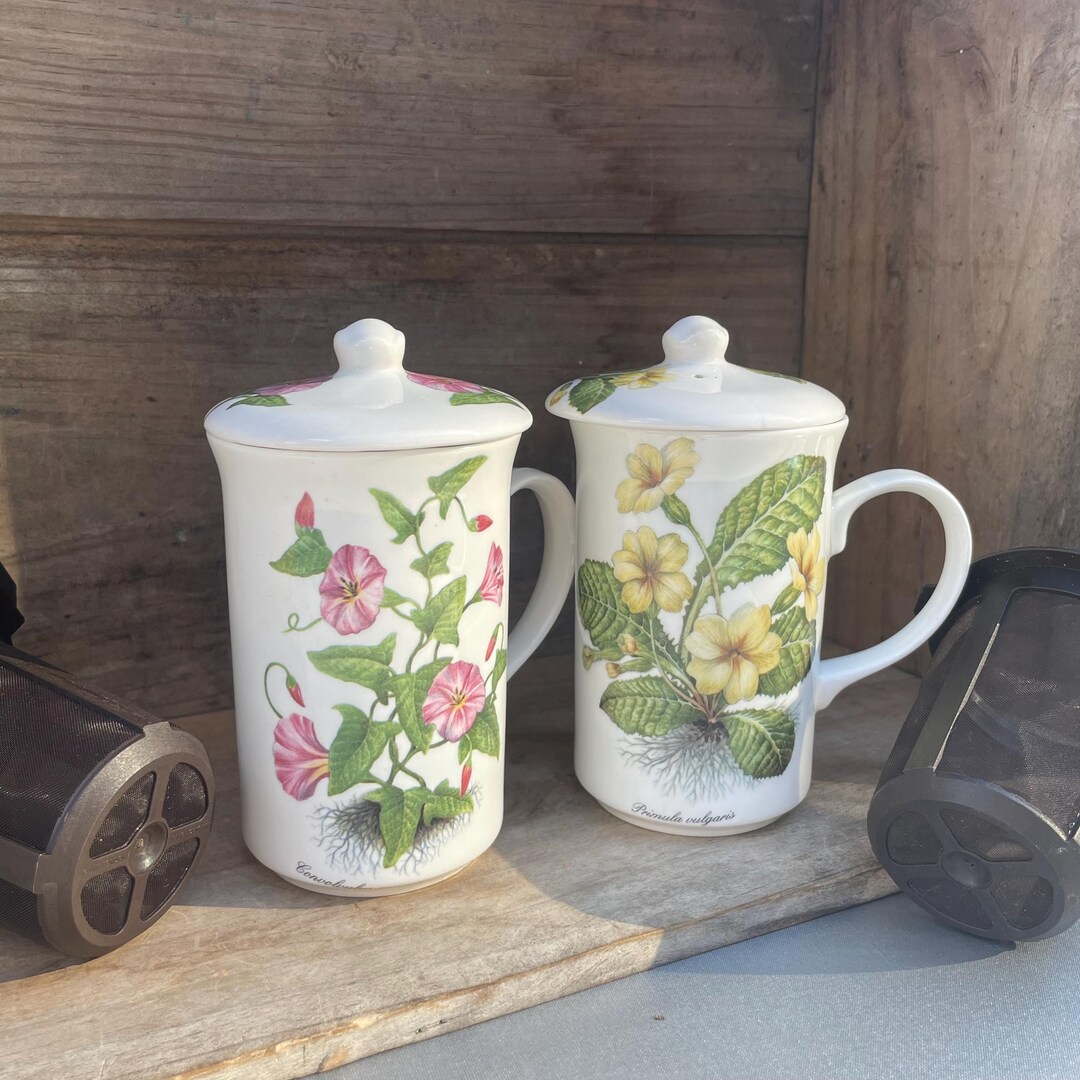 St.george English Fine Bone China Tea Cup Mugs With Lid and Strainer ...