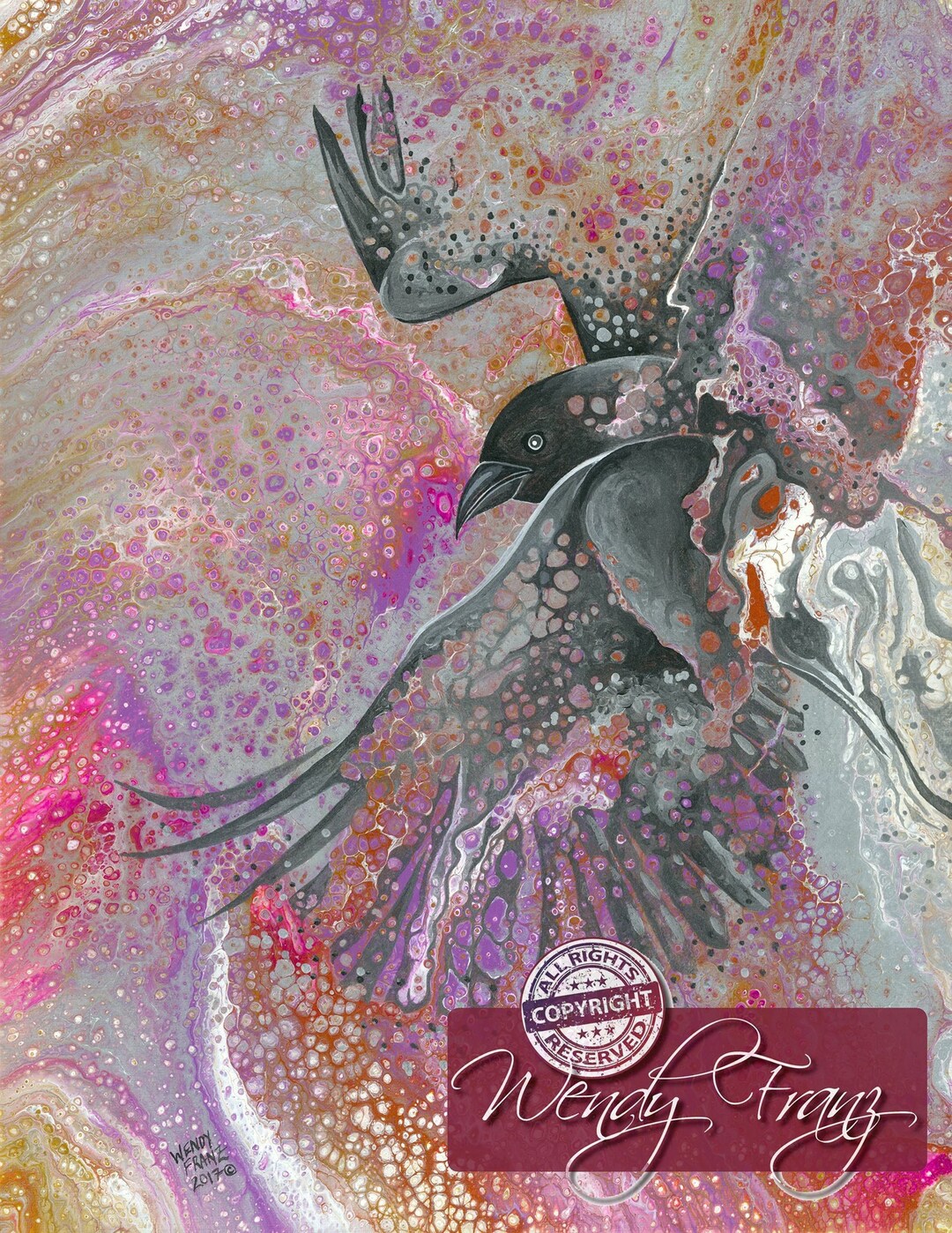 Raven Rebirth enhanced Acrylic Pour Painting Print - Etsy