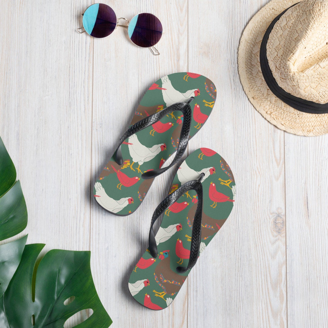 NEW! Boho Chicken Hen and Bird Flip-flops for Birders, Birding, Foul ...