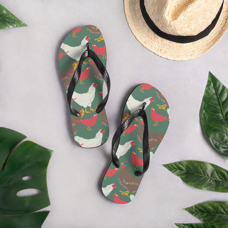 NEW! Boho Chicken Hen and Bird Flip-flops for Birders, Birding, Foul ...
