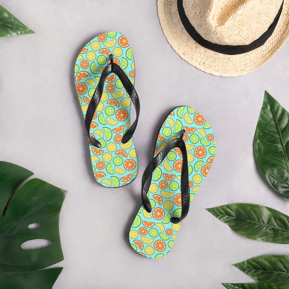 Silly Fruity Fun Summery Citrus Flip-flops With Lemon, Lime and Orange ...